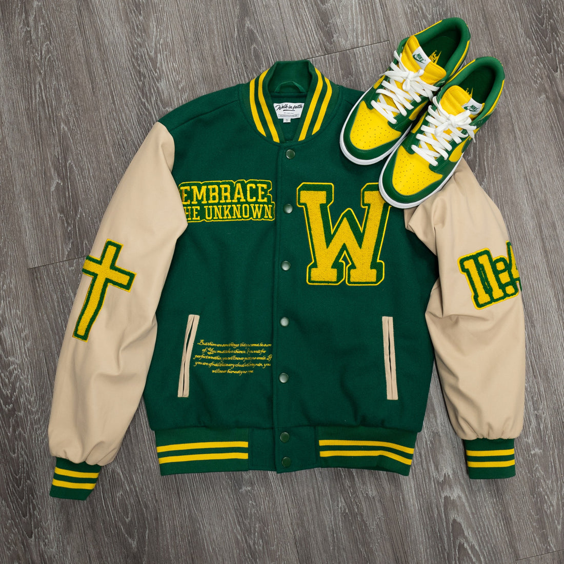 Navy Grace Varsity Unisex Christian Jacket - Walk In Faith Clothing