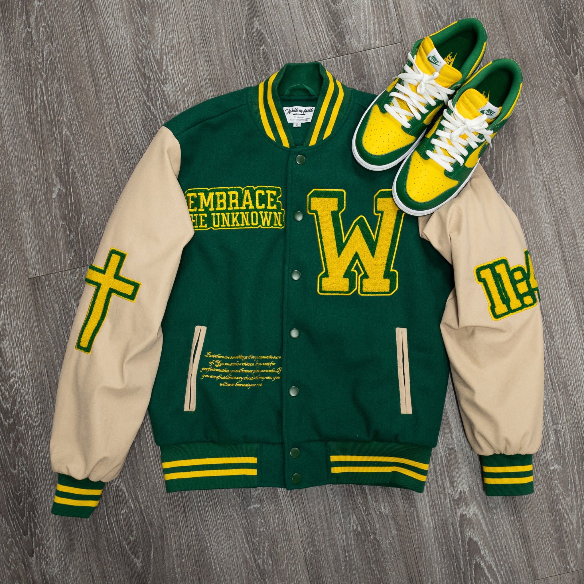 Navy Grace Varsity Unisex Christian Jacket - Walk In Faith Clothing